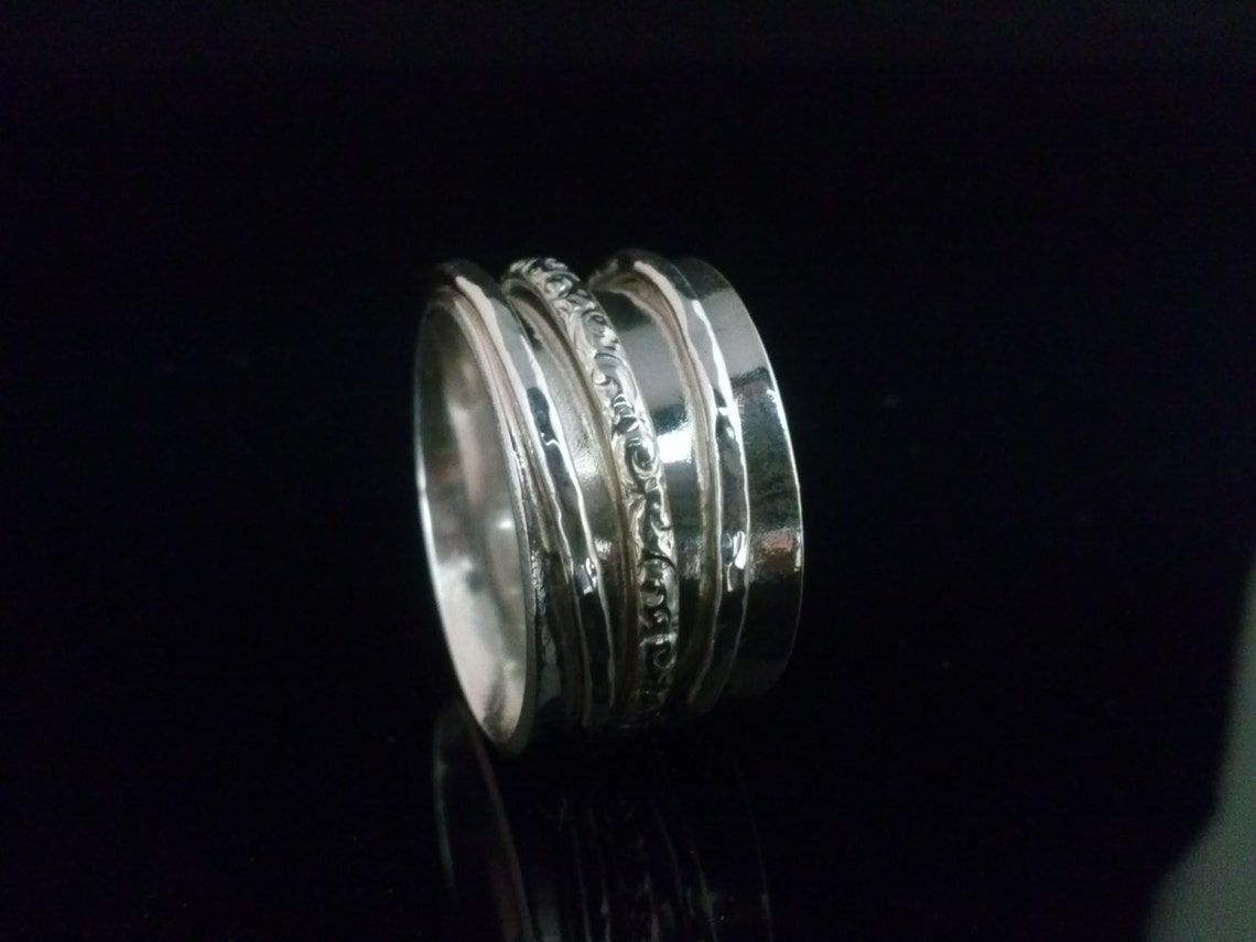 Patterned Spinner Ring Handmade With Sterling Silver for - Etsy