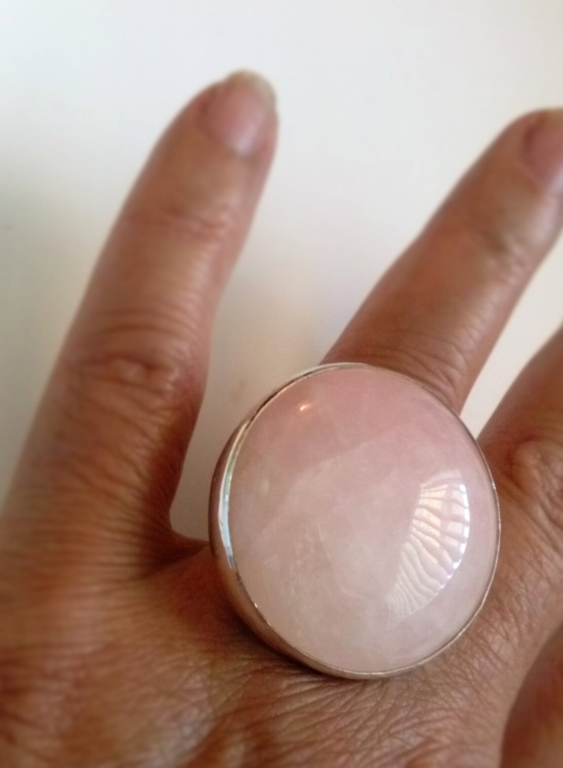 Round Rose Quartz Silver Ring Pink Large Gemstone 30 Mm - Etsy