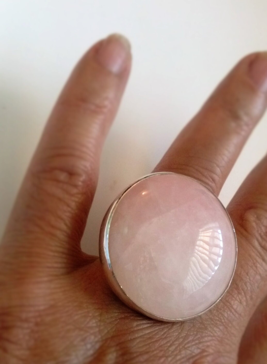 Round Rose Quartz Silver Ring Pink Large Gemstone 30 mm | Etsy