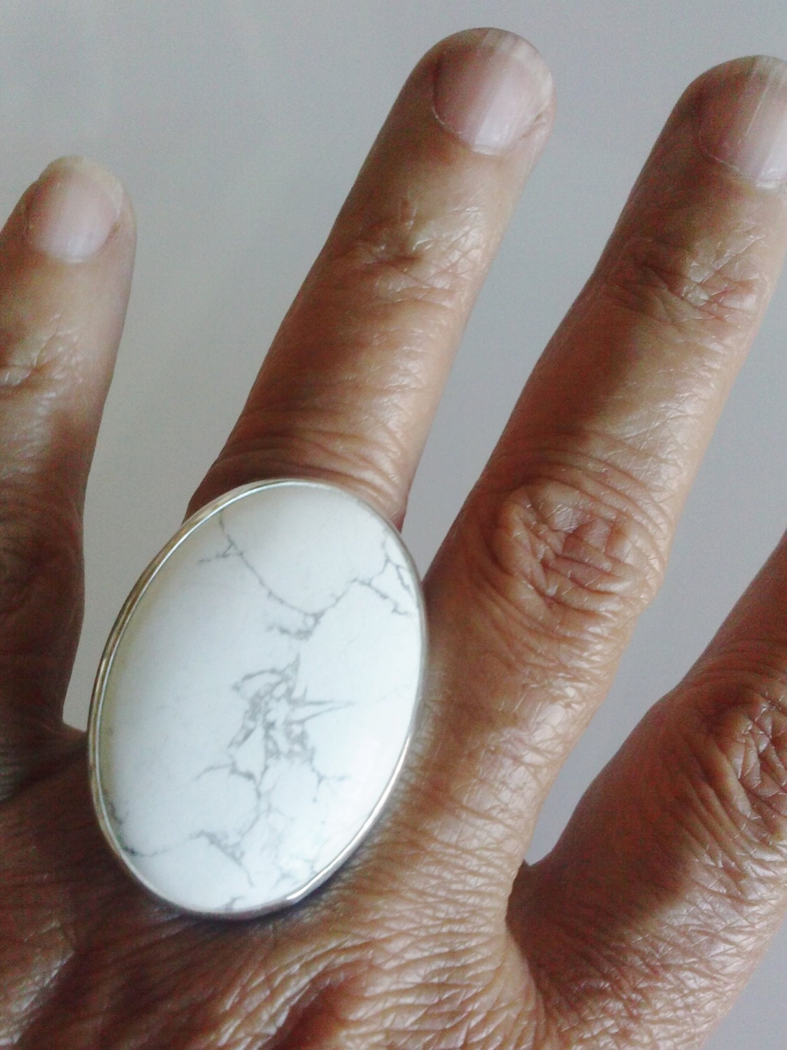 White Howlite Ring Handmade a Large Oval Gemstone and Sterling - Etsy