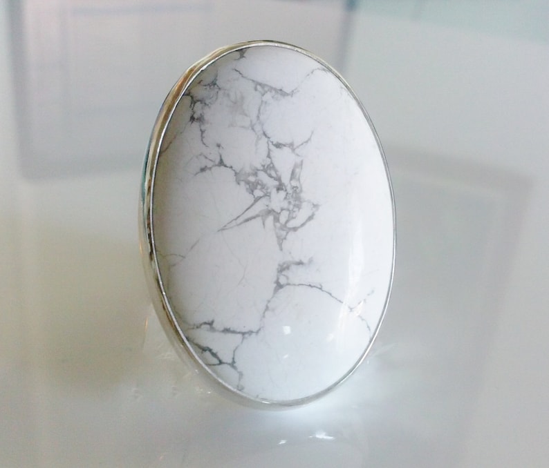 White Howlite Ring Handmade a Large Oval Gemstone and Sterling - Etsy