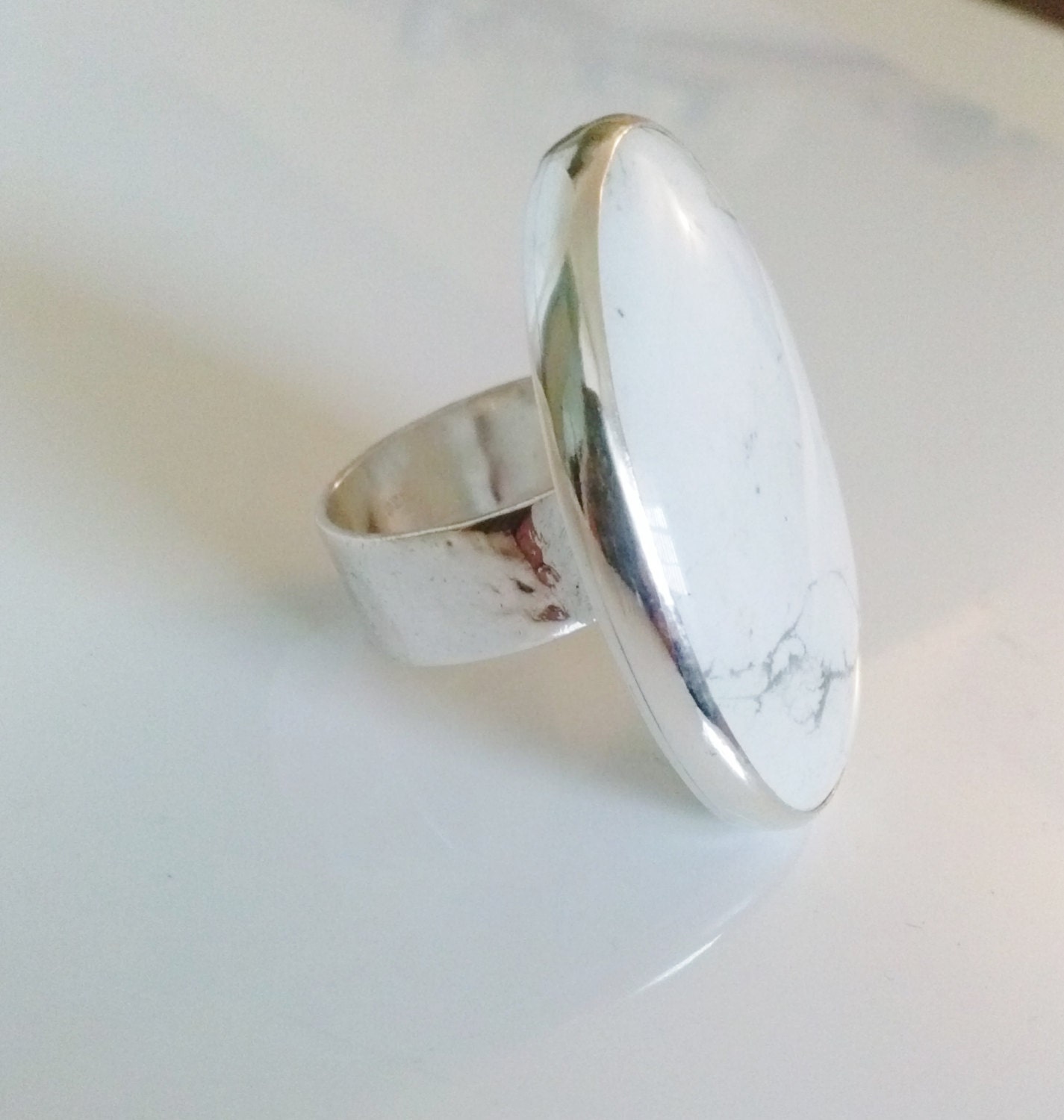 Large Oval Howlite Ring Handmade With Sterling Silver and - Etsy