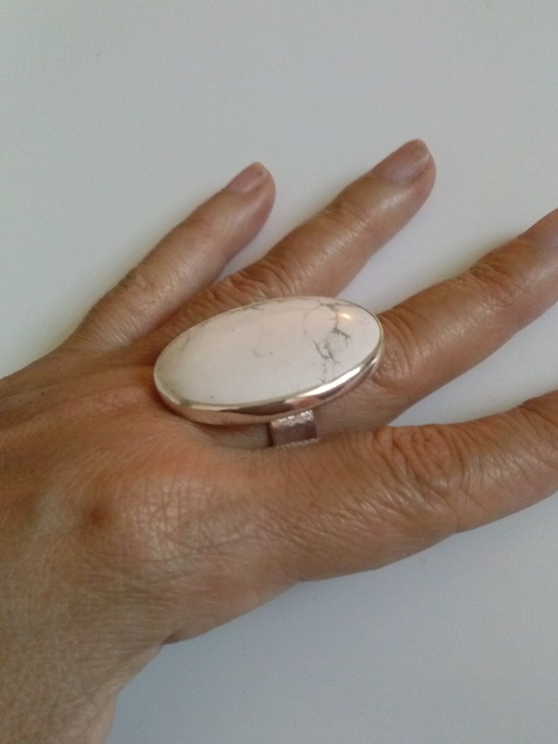 Large Oval Howlite Ring Handmade With Sterling Silver and - Etsy