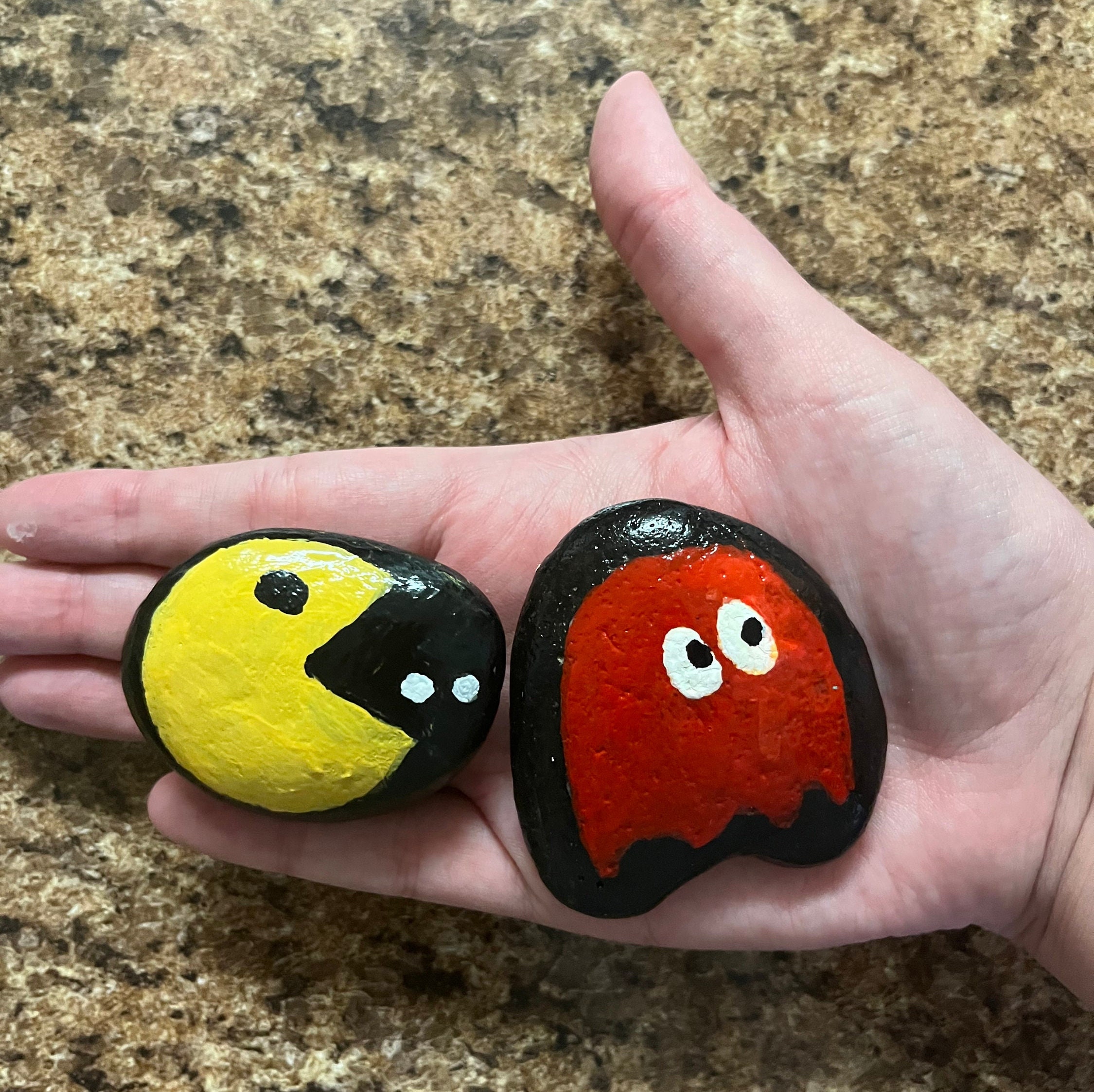 PAC Man and Ghost Painted Rocks - Etsy