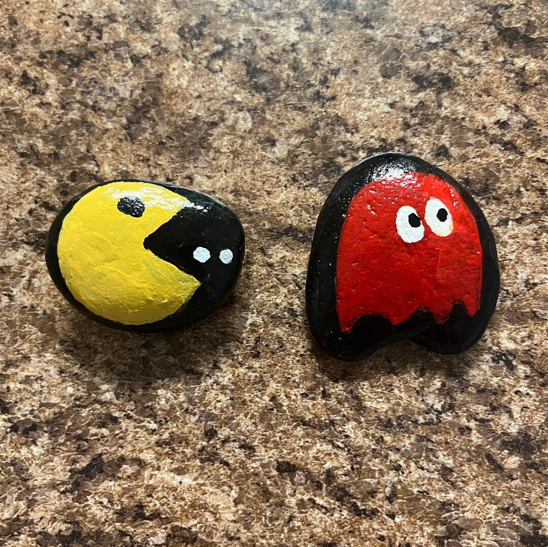 PAC Man and Ghost Painted Rocks - Etsy
