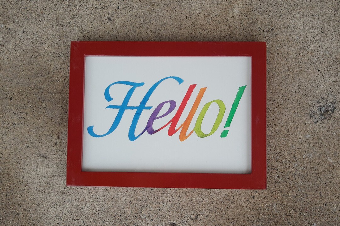 Multicolored Hello! Sign - Cranberry Frame - Etsy