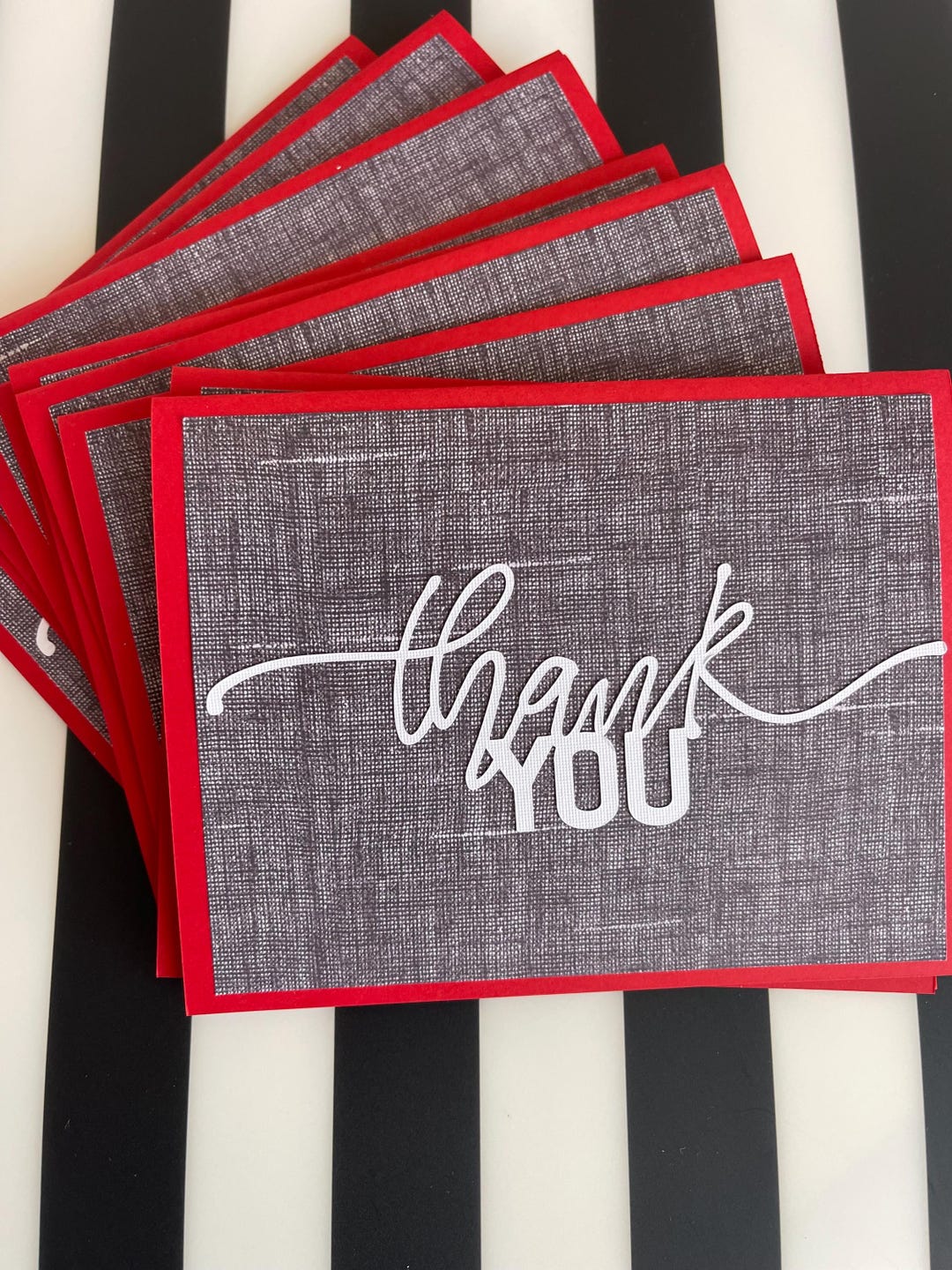 Thank You Cards, aqua & Red, Block Font Design, 12 per Set, Handmade - Etsy