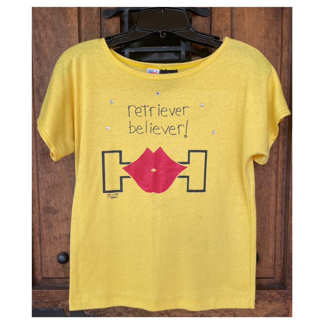 Vintage 80s Bedazzled Red Lips Kiss “retriever Believer” Shirt 1980s ...