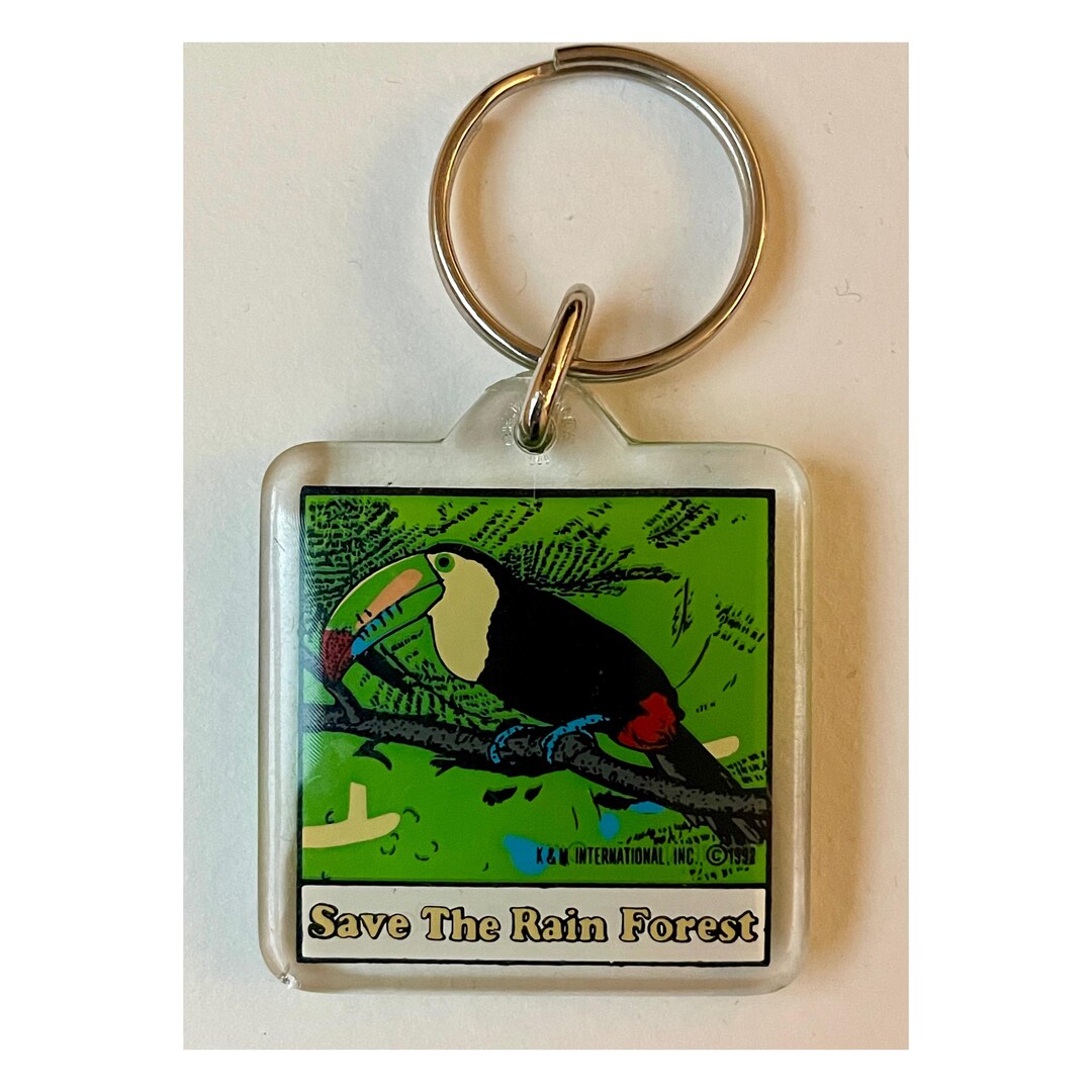 Vintage 90s Save the Rainforest Keychain 1990s Keyring Toucan Eco ...