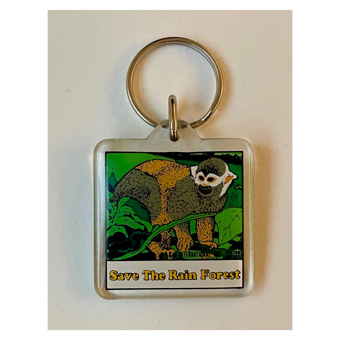Vintage 90s Save the Rainforest Keychain 1990s Keyring Squirrel Monkey ...