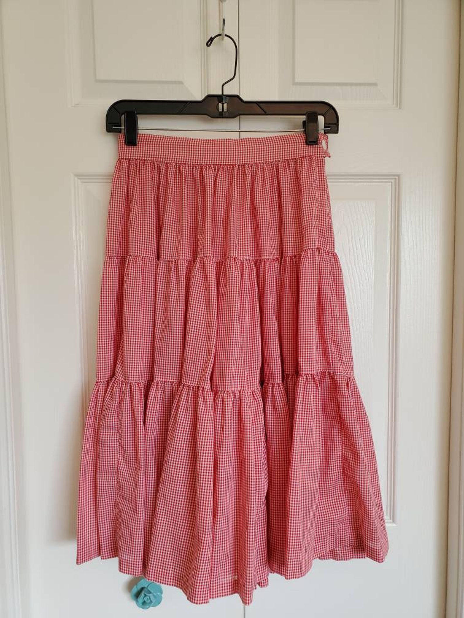 Vintage 2 Piece Gingham Square Dancing Outfit- Twirling Skirt Red ...