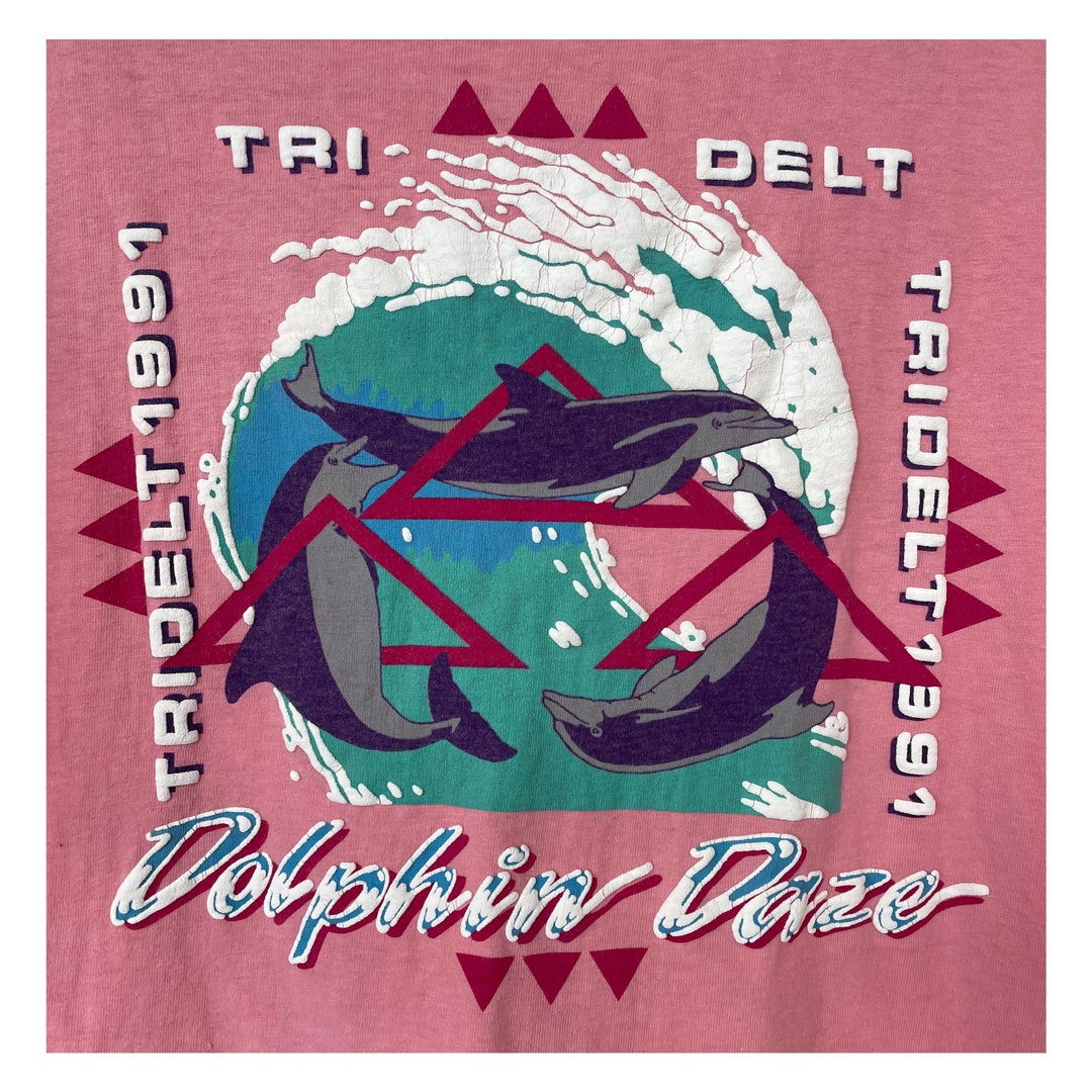 Vintage 90s Dolphin Daze T-shirt Tri Delt 1991 Souvenir Tshirt Size XL ...
