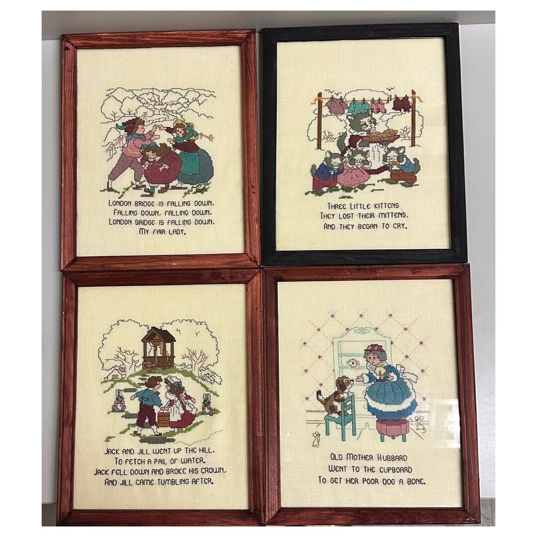 Nursery Rhyme Themed Cross Stitch Set Completed, Framed and Ready to ...