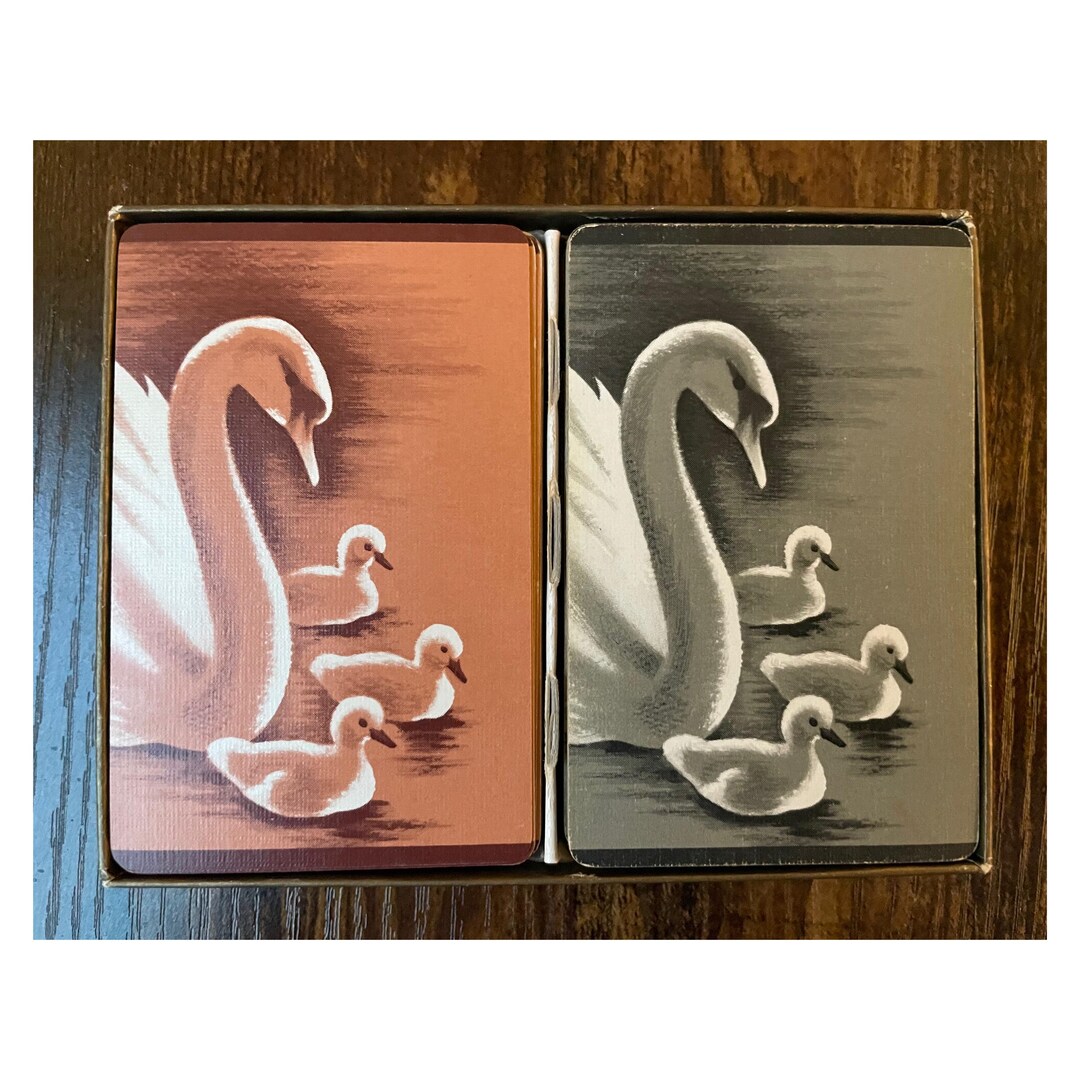 Vintage 1950s Swan Playing Cards Set - Swans Swimming - Baby Swans ...