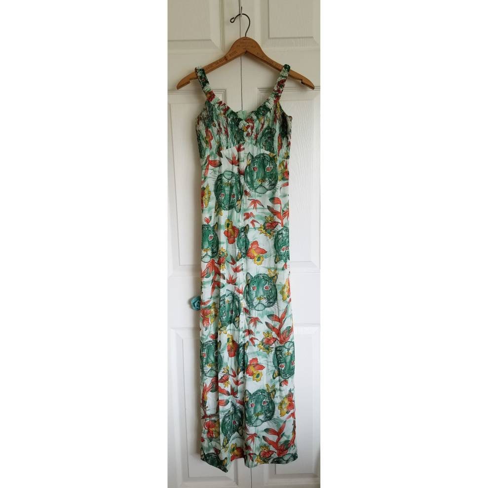 Vintage Green Polyester Maxi Dress With Tiger Face Print - Etsy