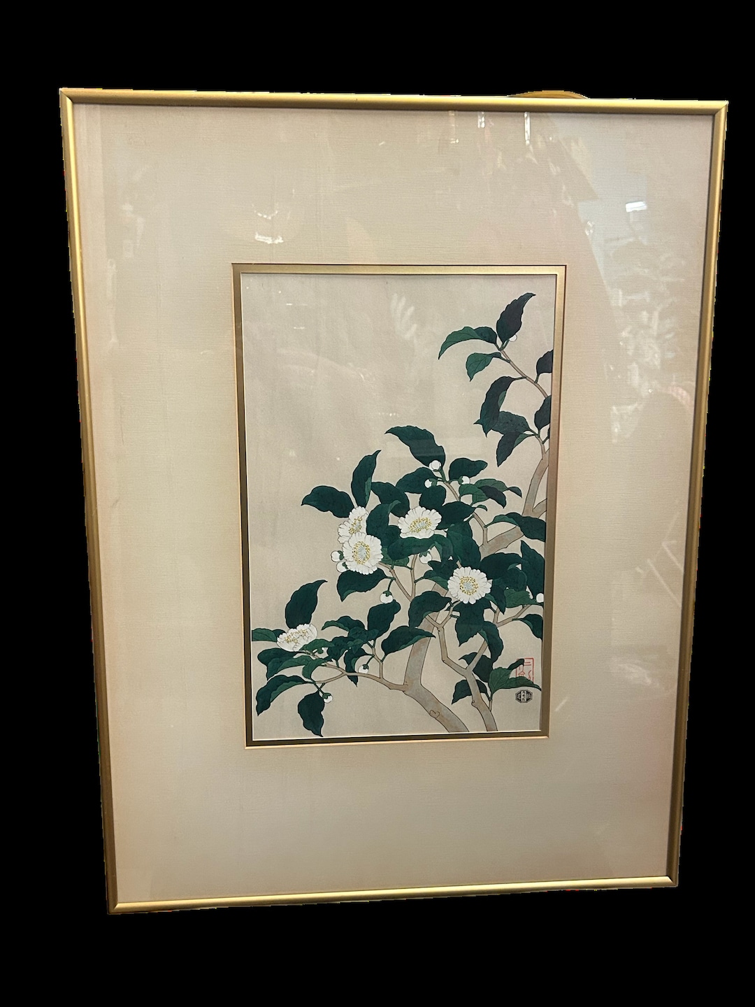 Woodblock Print, 'tea-tree' Flower, Originated by Nisaburo, Stamped ...