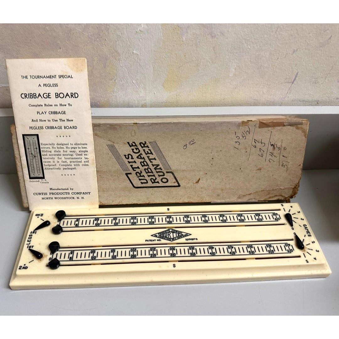 Vintage Curtis Cribbage Counter Slider Board - Pegless Cribbage Board ...