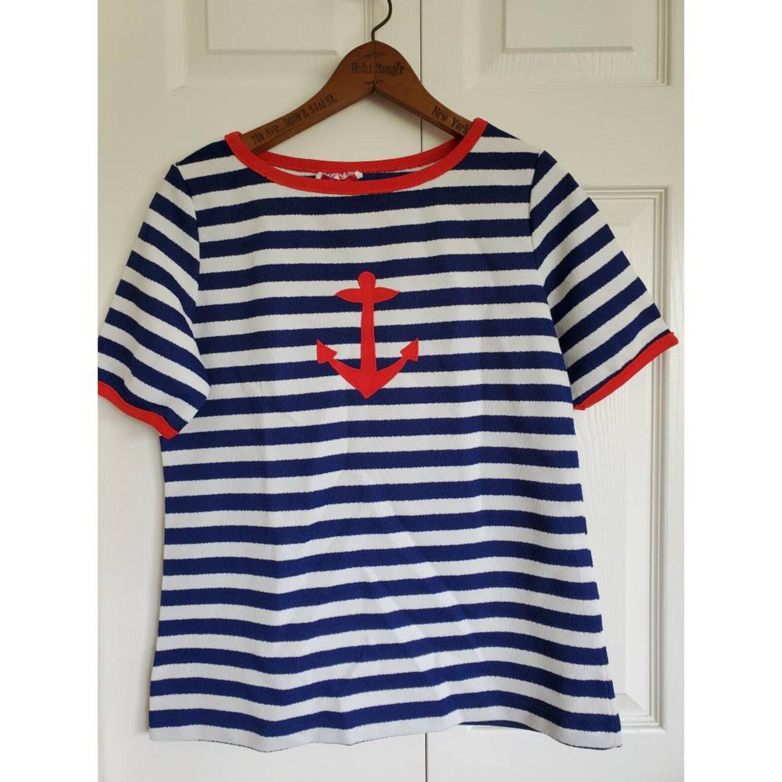 Vintage 70s Nautical Stripe Top With Red Anchor - Etsy