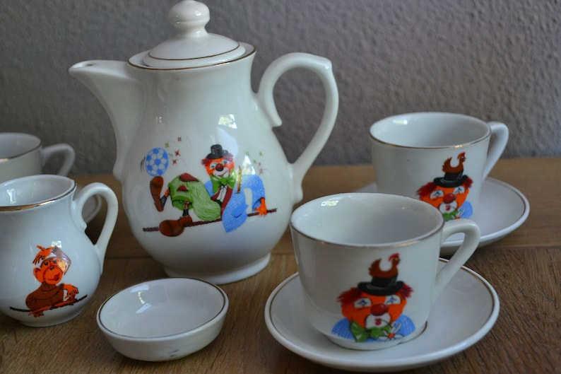 Vintage Ceramic 7 Piece Children's Toy Tea Set, Clown Theme - Etsy
