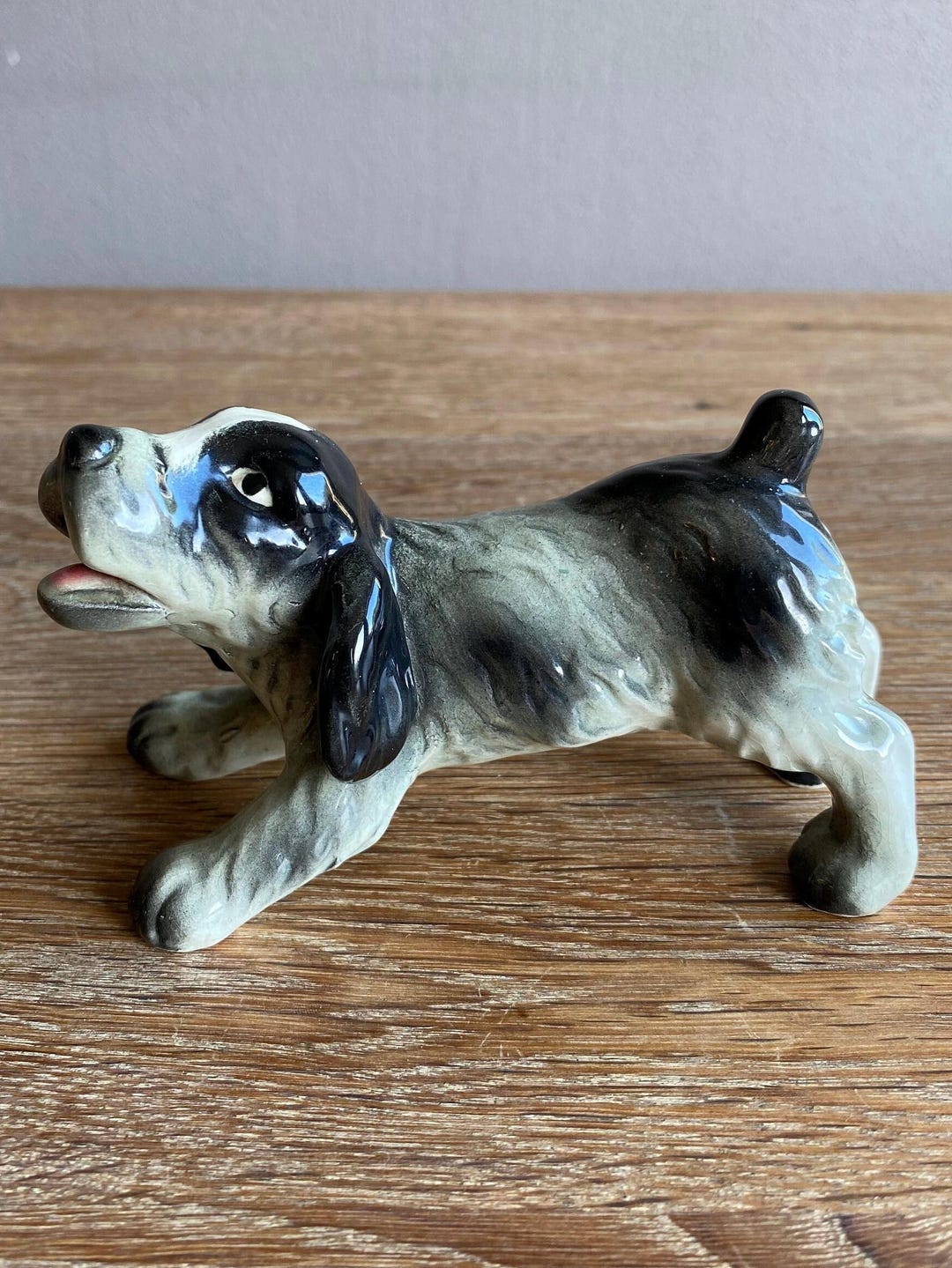 Goebel Vintage Porcelain Dog Figurine Playful Black and White Spaniel ...
