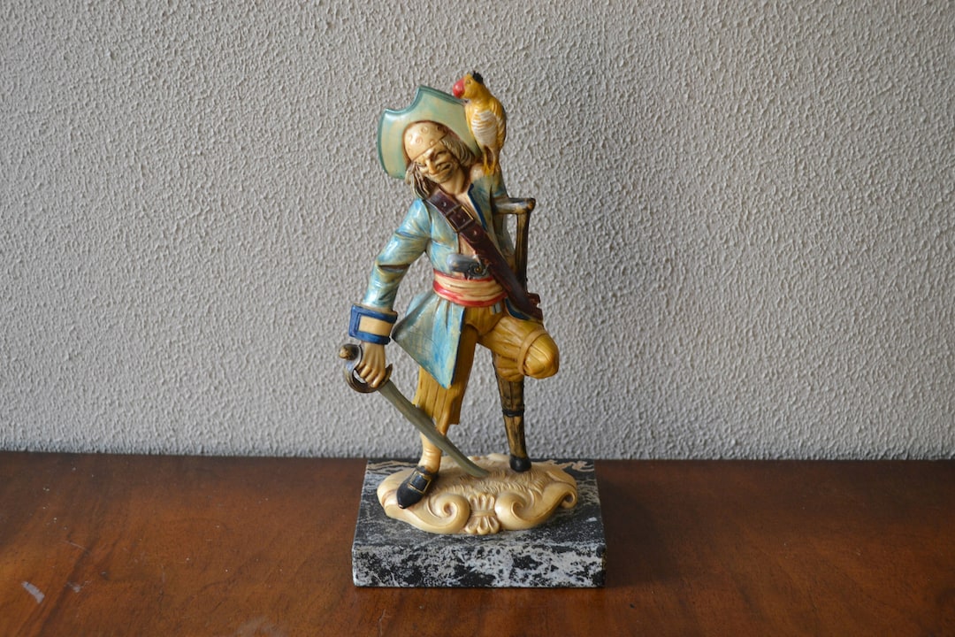Great Vintage One-legged Pirate Figurine on Genuin Carrara Marble Base ...