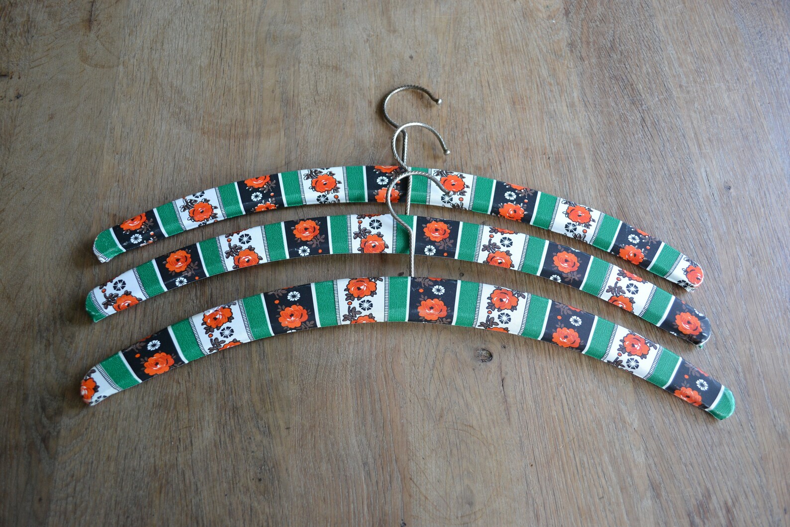 Set of Three Vintage Vinyl Covered Clothes Hangers With Flower Pattern ...