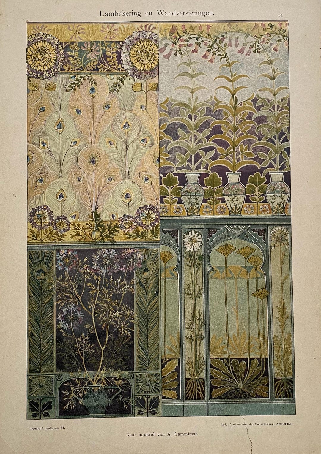 Rare Antique Art Nouveau Jugendstil Chromolitho Print of Decorative ...