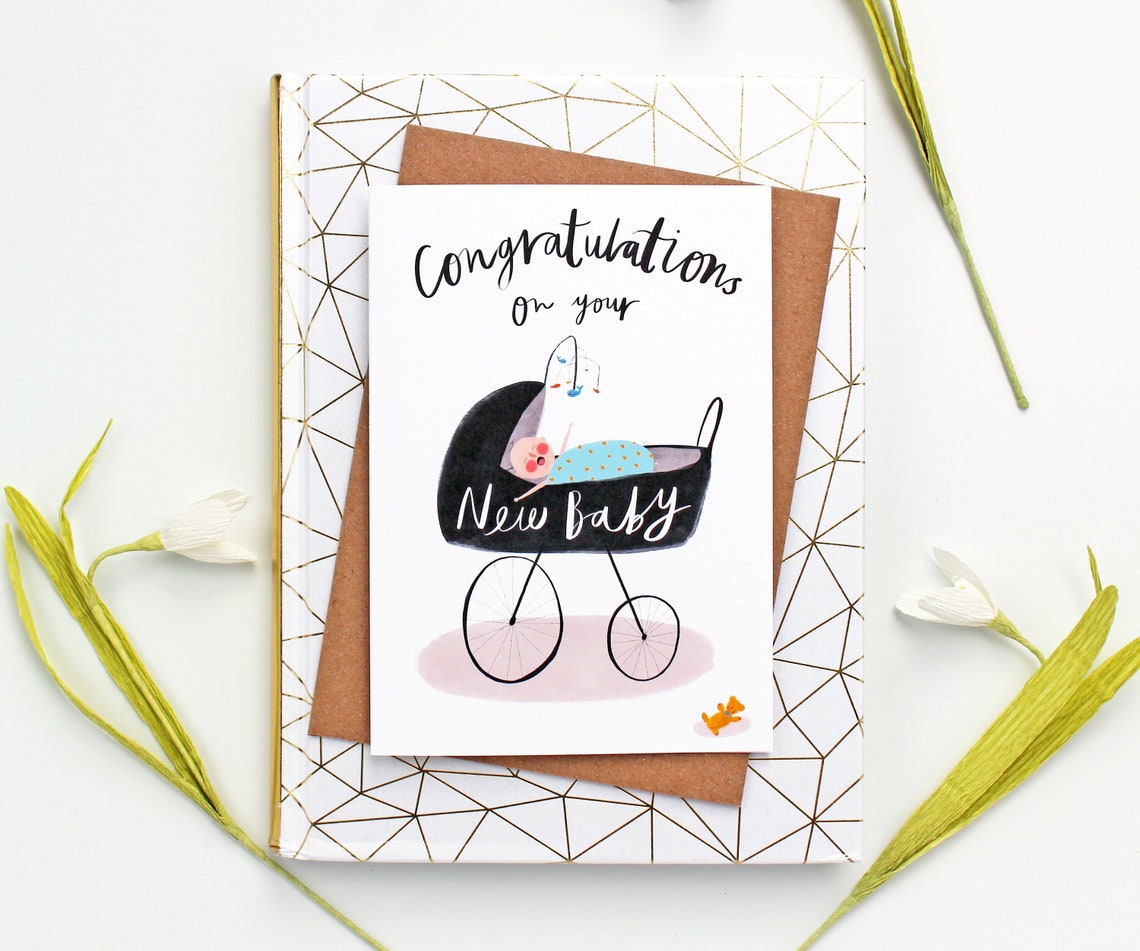 New Baby Congratulations Card for New Parents - Quirky Illustrated New ...