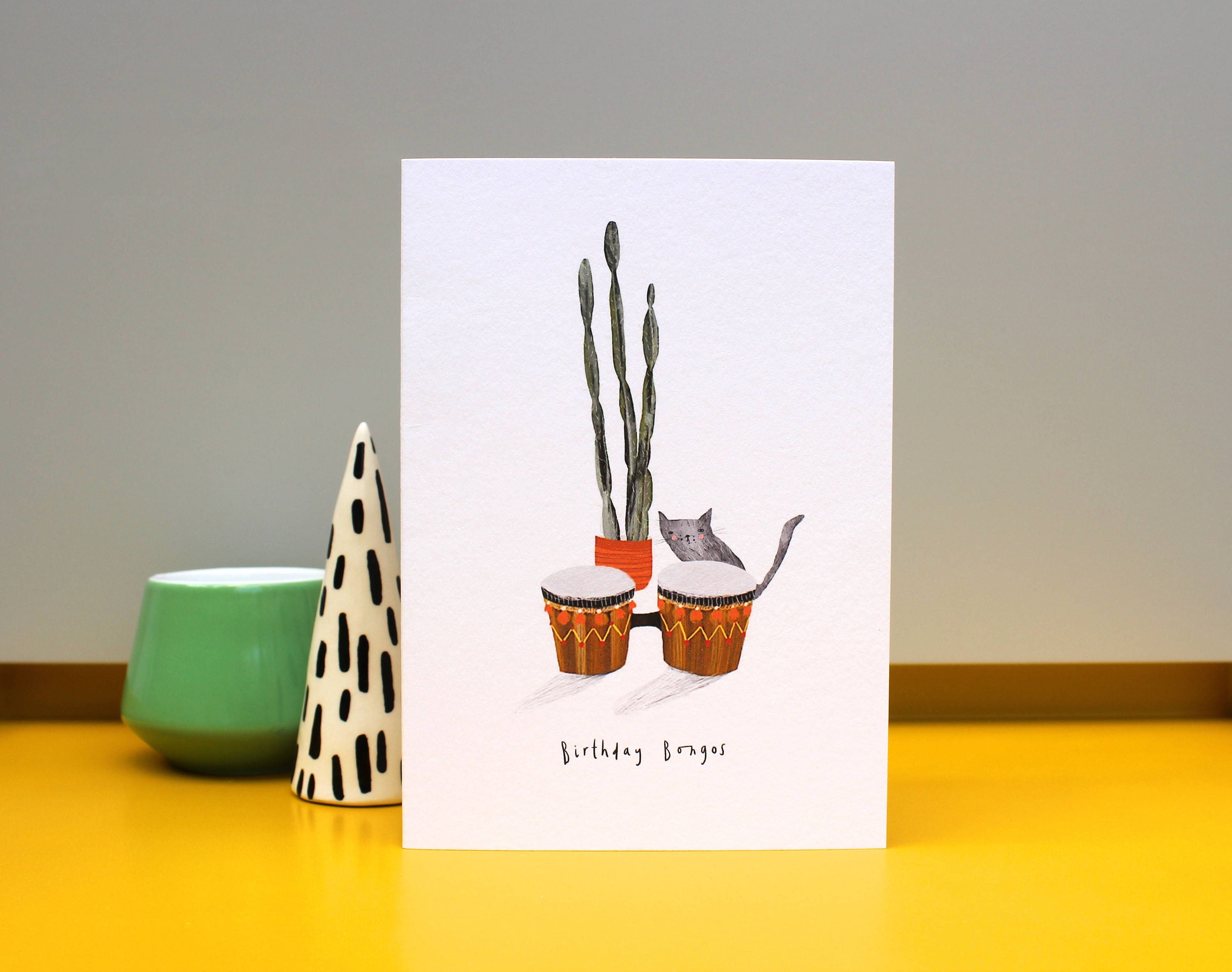 Cactus Cat Bongos Birthday Card Happy Birthday Greetings - Etsy UK