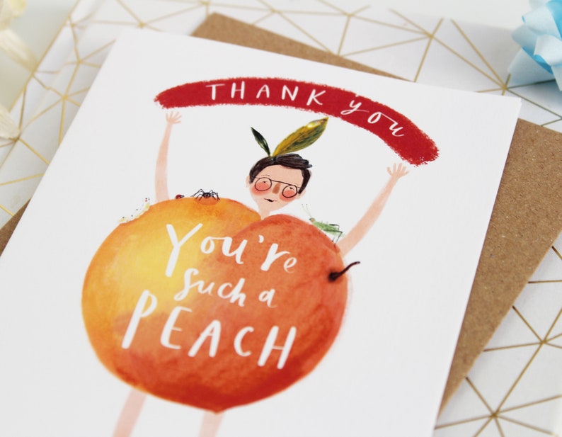 You're a Peach Thank You Card Quirky Illustrated Thank - Etsy