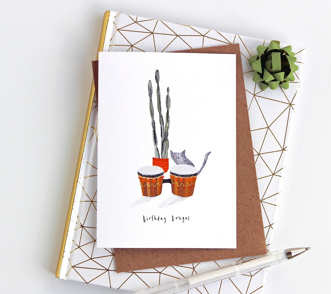 Cactus Cat Bongos Birthday Card - Happy Birthday Greetings Card ...