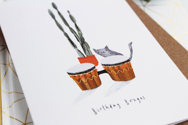Cactus Cat Bongos Birthday Card Happy Birthday Greetings - Etsy UK