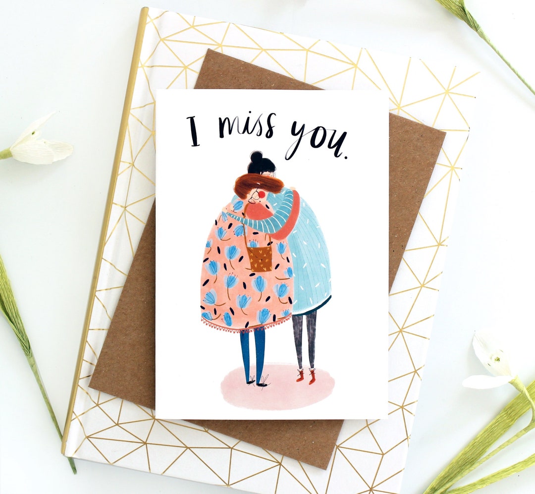 I Miss You Card - Illustrated Missing You Card - Long Distance Card ...