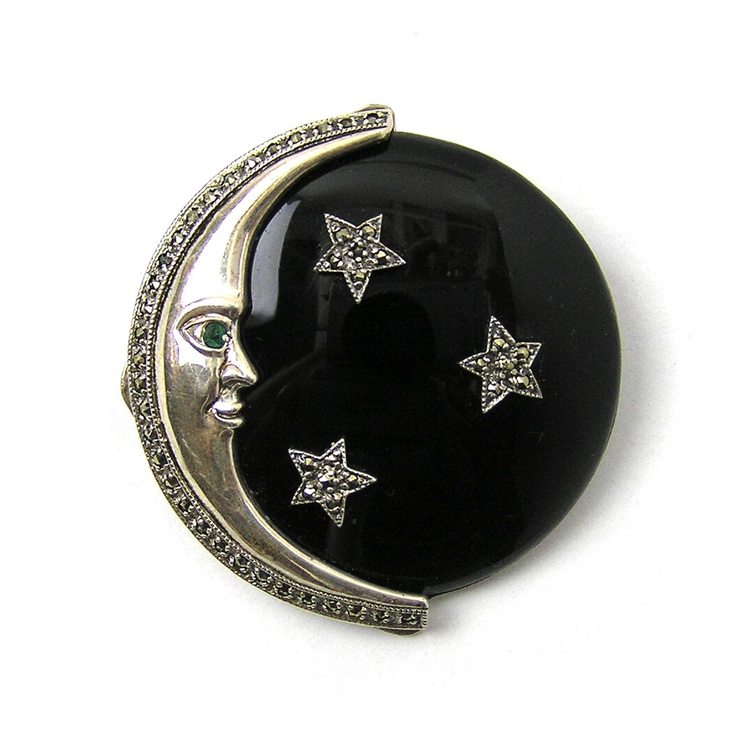 Moon Face Pin Vintage Creations Sterling Half Moon With Marcasite and ...