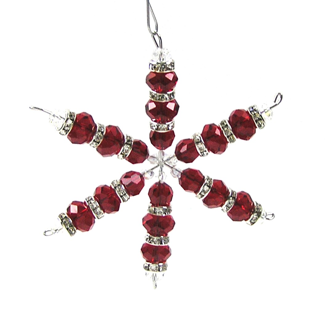 Snowflake Ornament Red Crystal Bead Handmade Snowflake With Rhinestones ...