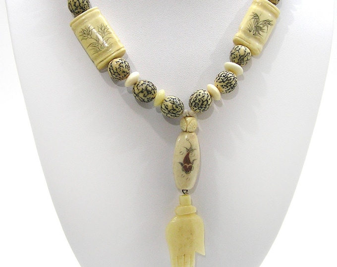 Bone Bead Necklace Handmade Bone Bead Necklace With Carved - Etsy