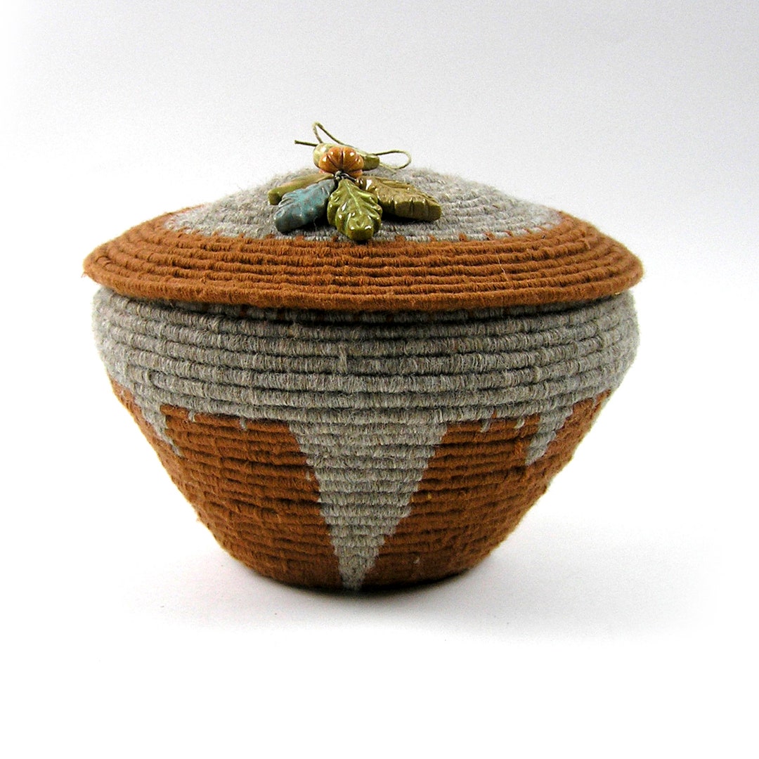 Handmade Basket Coiled Wool Basket With Lid - Etsy