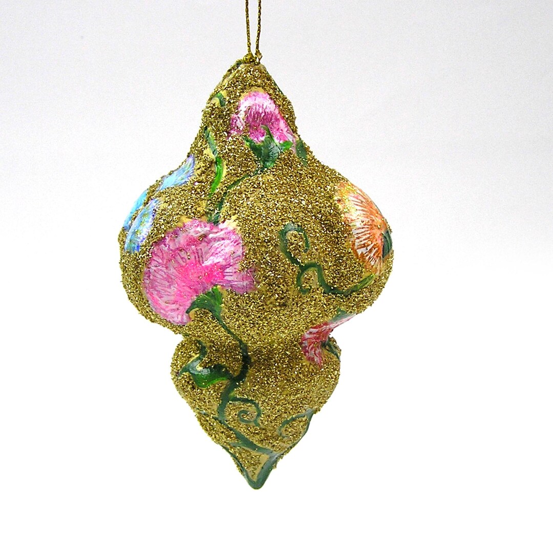 Decorated Finial Ornament With Flowers Unique Handmade Ornament - Etsy