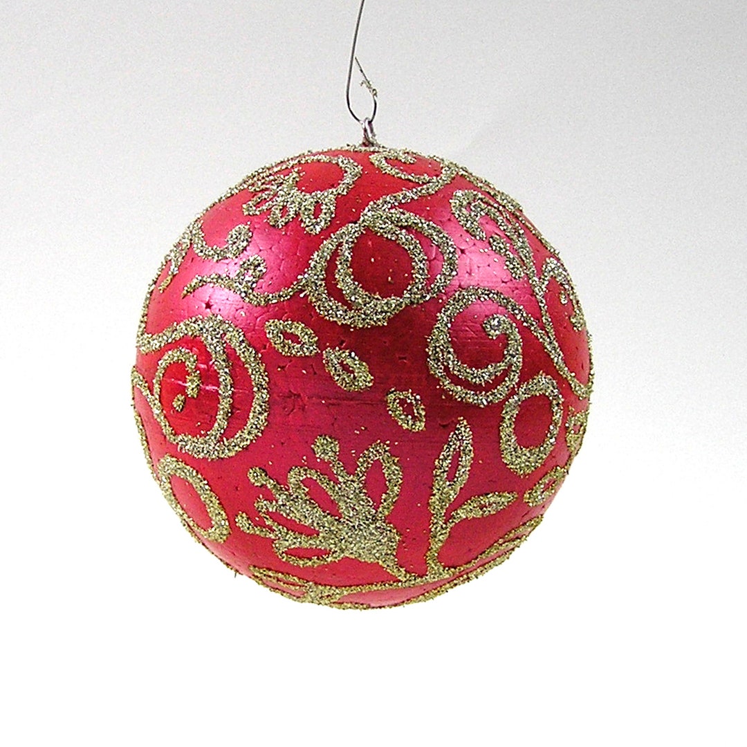 Red Ball Ornament 3" Styrofoam Ball Handmade Glitter Ball Ornament - Etsy