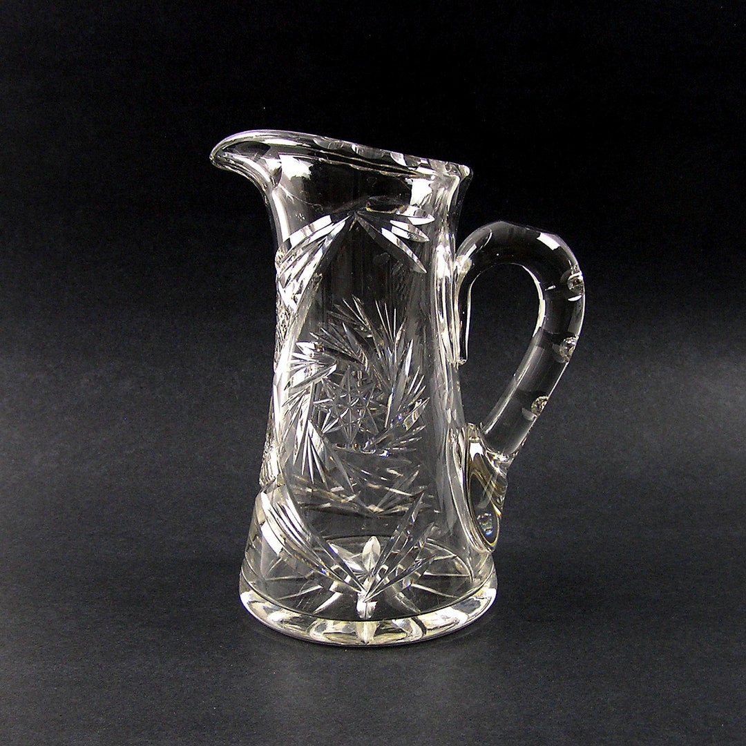 American Brilliant Cut Glass Pitcher Hobstar Star Brunswick Star ...