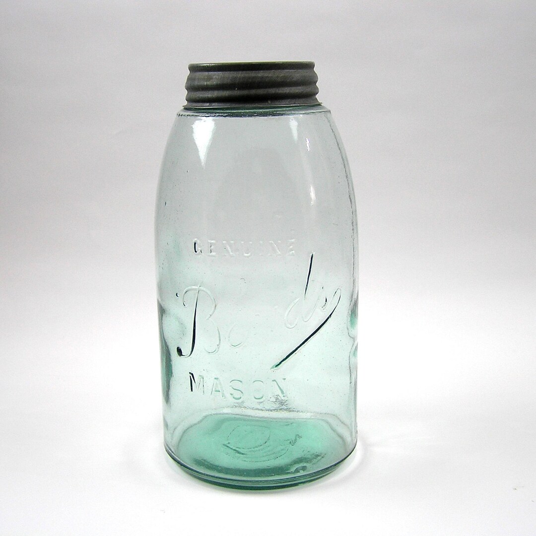 Boyds Aqua Green Slope Shoulder Mason Jar 2 Quart Zinc Lid Blue Glass ...