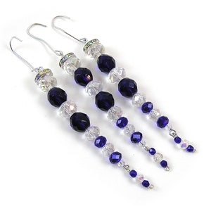 Austrian Crystal Icicles Set of 3 Clear Crystal and Cobalt Blue Bead ...