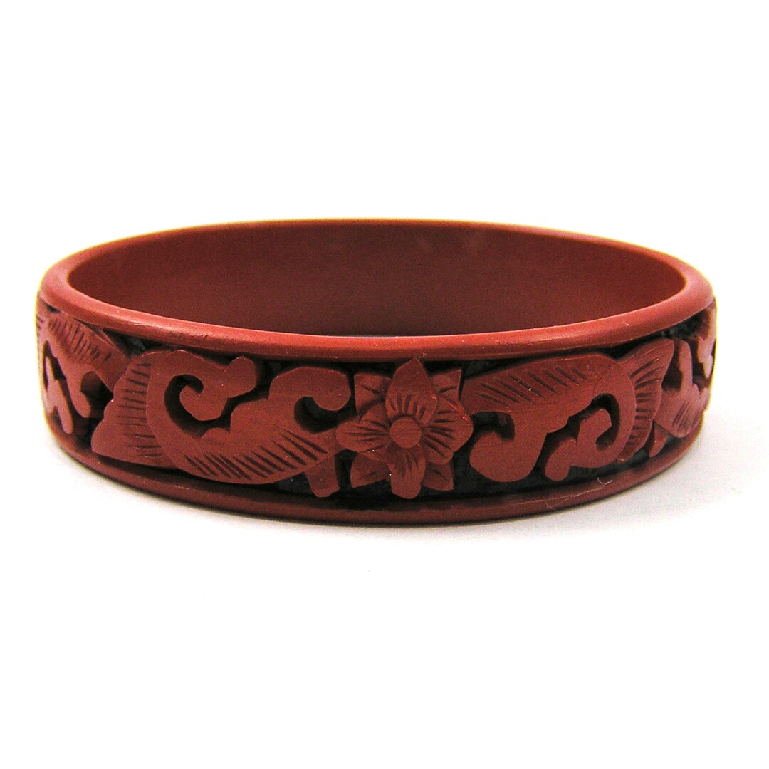 Red Bangle Bracelet Carved Cinnabar Bracelet - Etsy