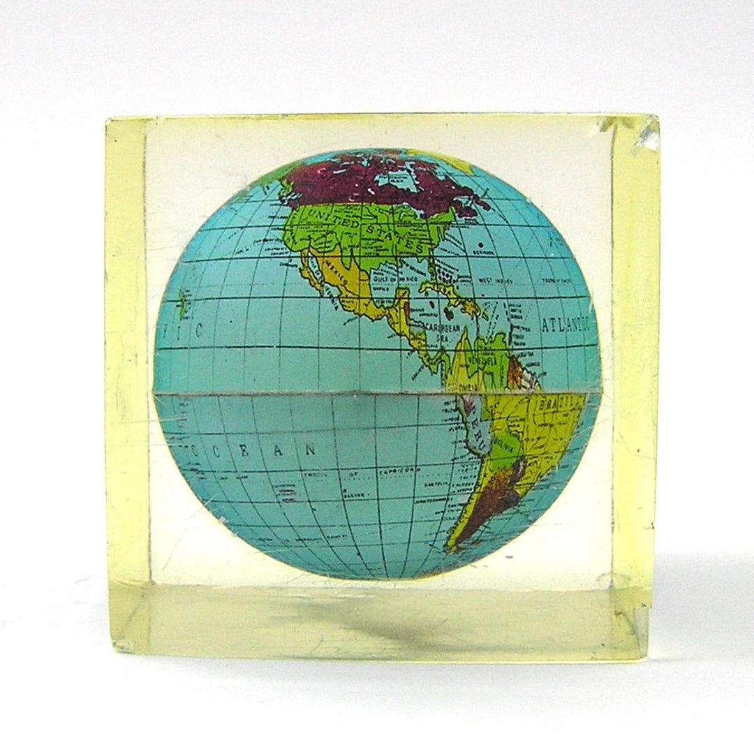Globe Paperweight Lucite Cube With World Globe 1980s - Etsy