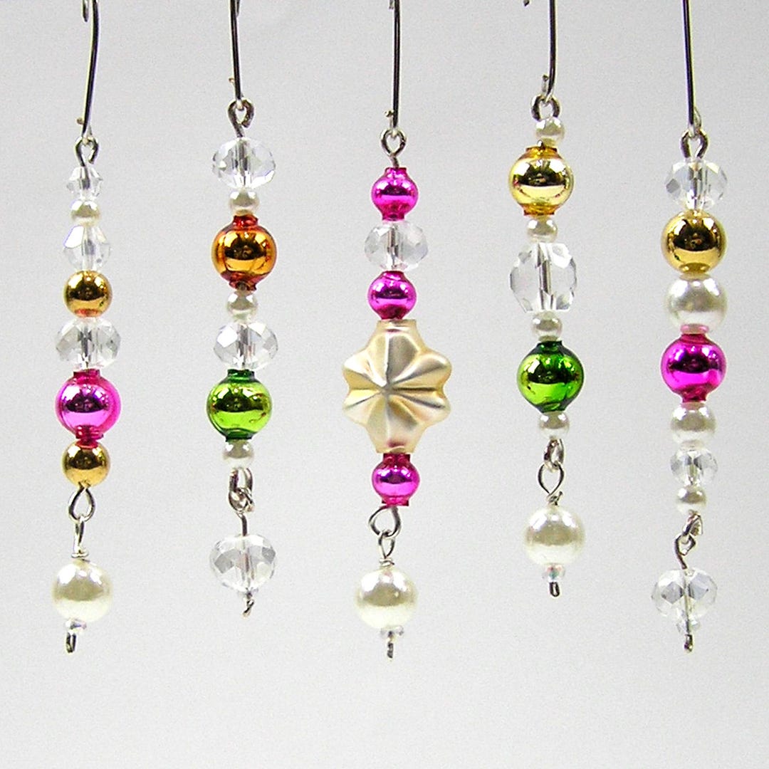 Crystal Bead Dangle Ornaments Set of 5 Handmade Ornament Christmas Tree ...