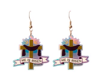 Easter Earrings He is Risen Earrings Cross Earring Wood - Etsy