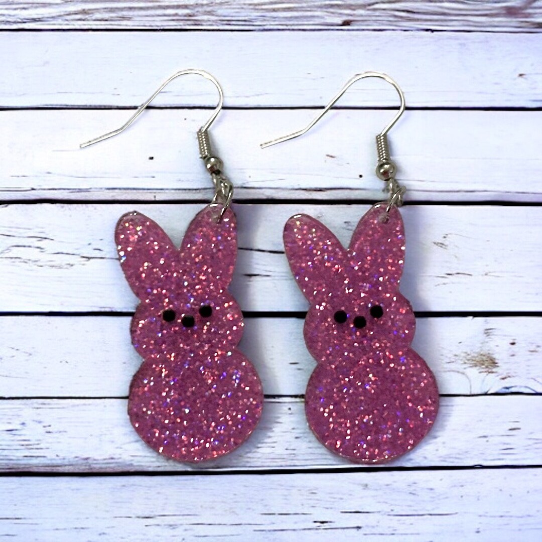 Glittery Pink Peeps Bunnies Easter Earrings - Etsy