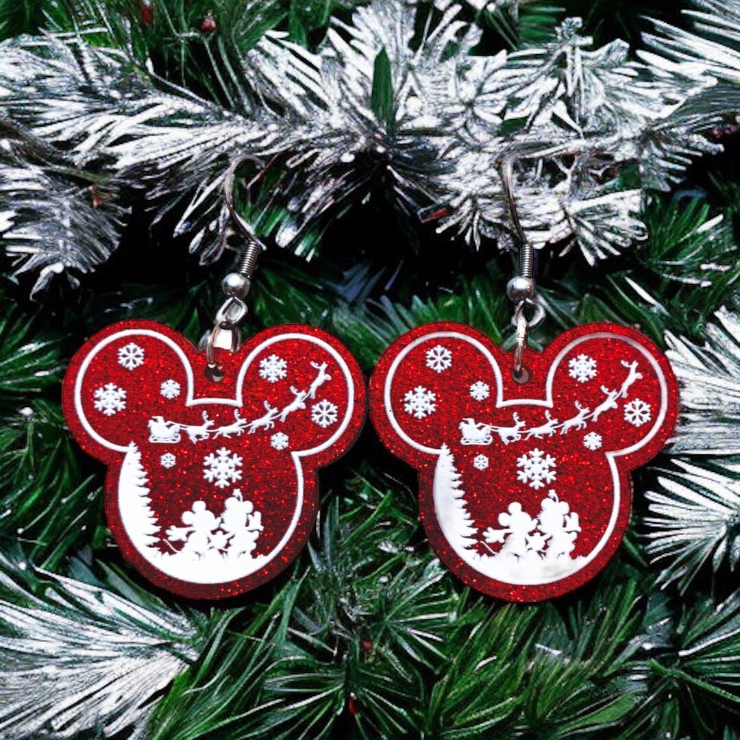 Mickey and Minnie Christmas Eve Mouse Head Earrings - Etsy