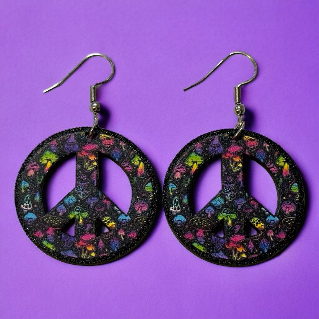 Neon Mushroom Peace Symbol Earrings - Etsy