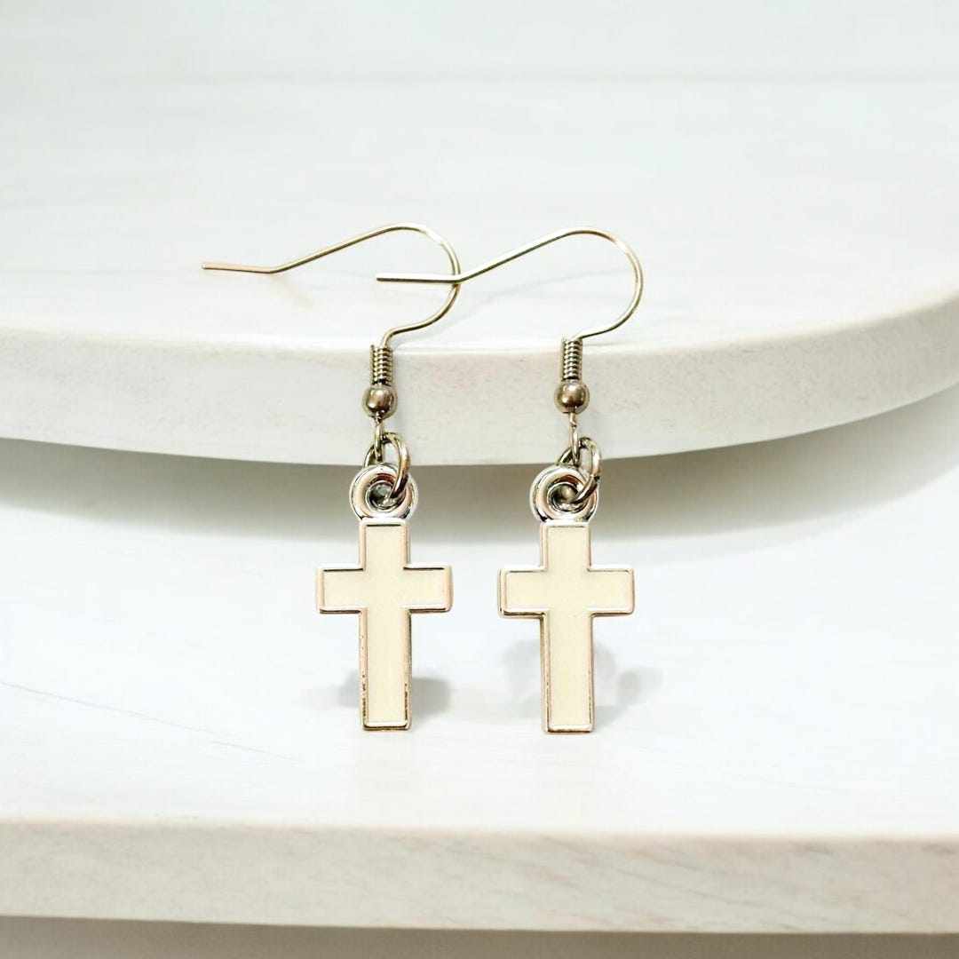 White Cross Earrings - Etsy